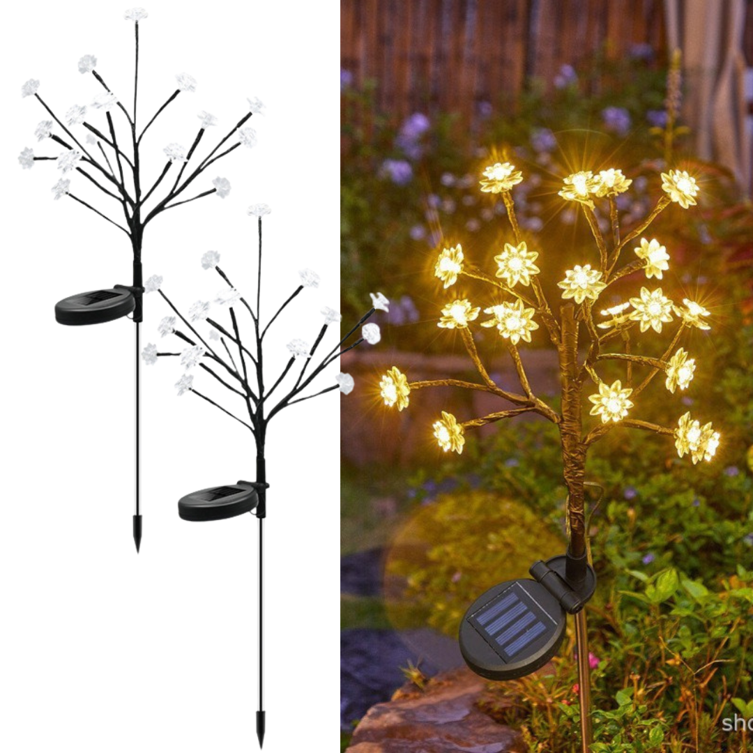 Set 2 Lampi Solare Decorative Ramura cu Flori LED, 65cm, IP66 ...